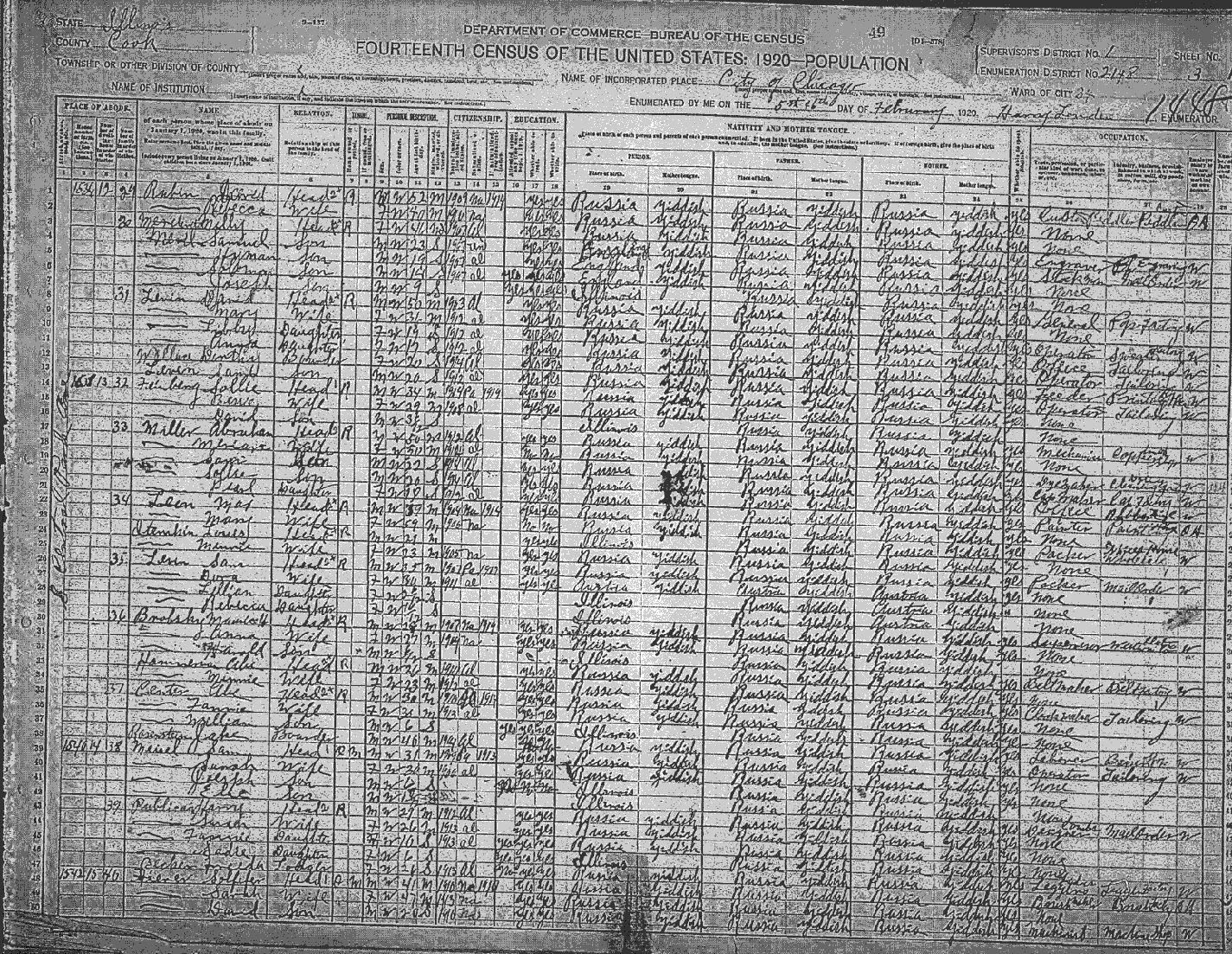 1920 U.S. Census Forms Family History