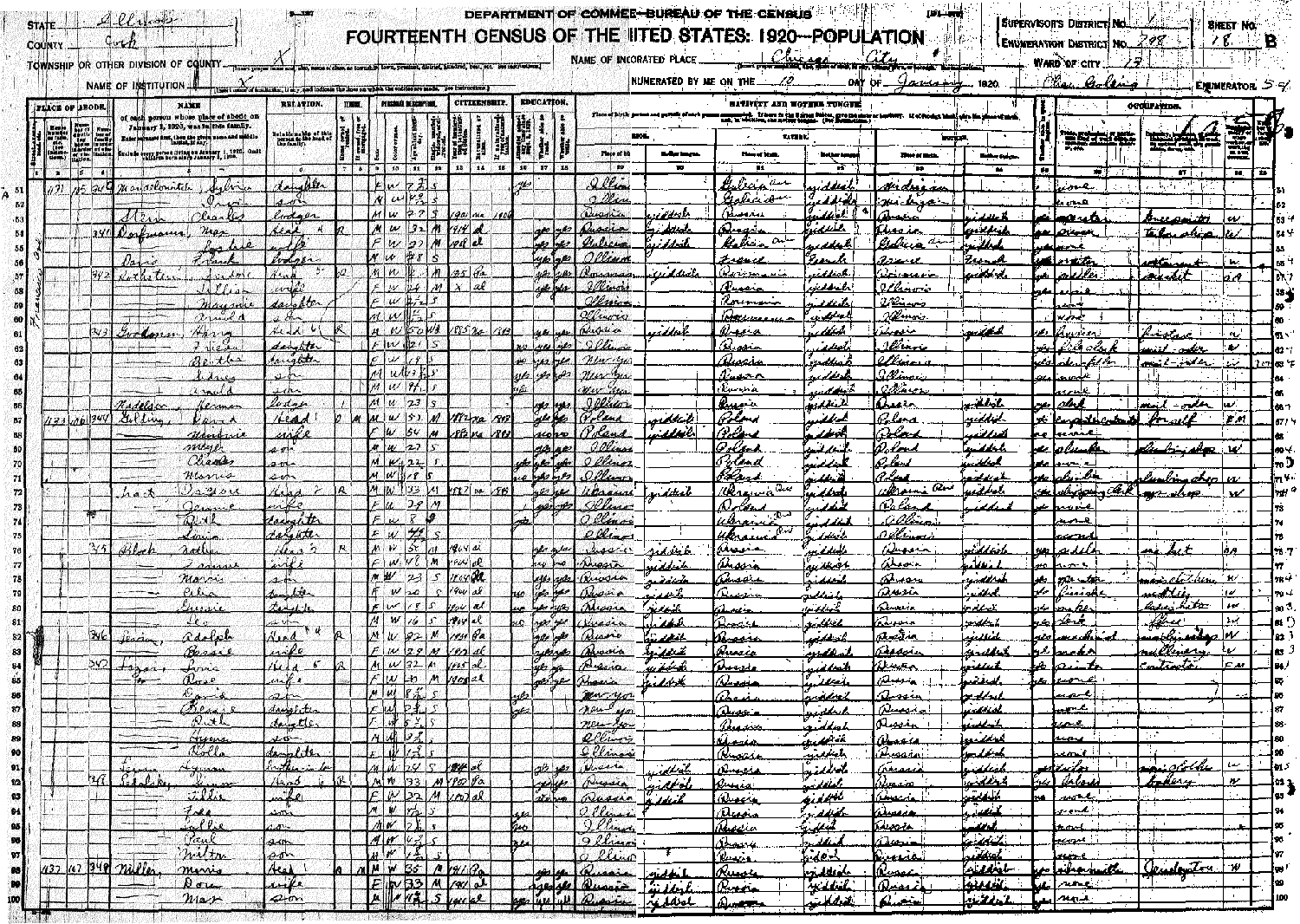 1920 U.S. Census Forms Family History
