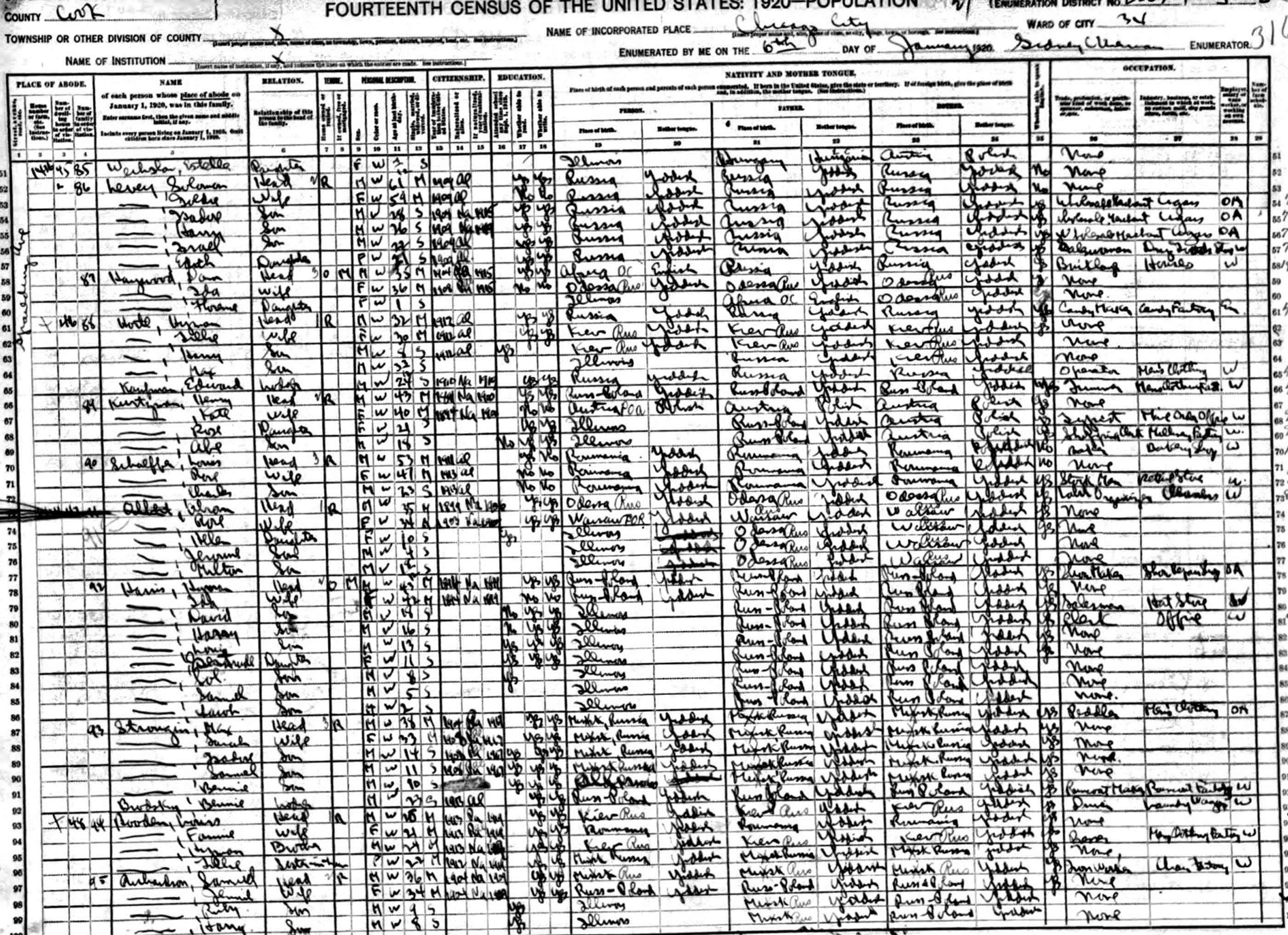 1920 U.S. Census Forms Family History